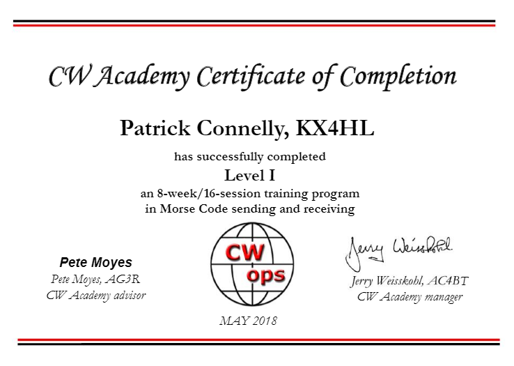 Completed CW Academy Level 1! - Radio Blog